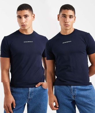 Emporio Armani 2er-Pack kurz&auml;rmlige Lounge-T-Shirts in Marineblau mit Logo