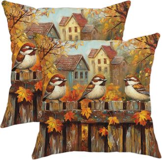 Generic Herbstsperling Dekokissen Dekorative Dekokissenbezug Mit Rei&szlig;verschluss Kissenh&uuml;lle F&uuml;r Schlafzimmer Sofa Hotel 45X45Cm 2Er Set