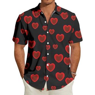 Generic Chemise hawa&iuml;enne &agrave; boutons pour homme avec motif t&ecirc;te de mort et coeur, Noir, 4XL