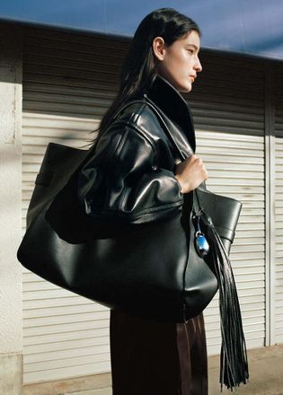 Mango Maxi sac cabas en cuir noir - Femme - Taille unique - MANGO