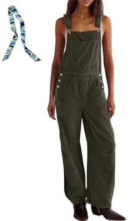 Generic Salopette ample en velours c&ocirc;tel&eacute; pour femme, combinaison &agrave; jambes larges, bretelles r&eacute;glables d&eacute;contract&eacute;e avec poches, gris fonc&eacute;, XL