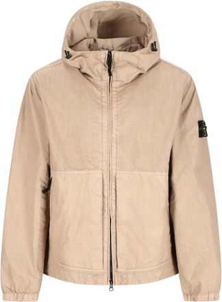 Stone Island Homme, Vestes, Beige, Taille: M Veste &agrave; capuche avec fermeture &eacute;clair &agrave; col montant