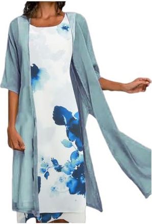 Generic 2026 Robes amincissantes pour femmes mode d&eacute;contract&eacute;e robe deux pi&egrave;ces imprim&eacute; col rond coupe ajust&eacute;e, bleu clair, 3XL