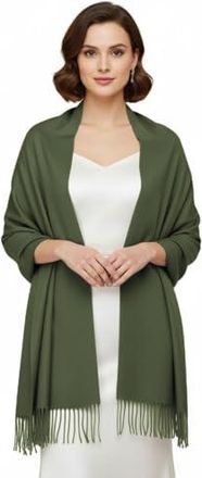 Janisramone Ch&acirc;le pashmina pour femme, &eacute;charpe en cachemire &agrave; ourlet &agrave; franges doux, longue &eacute;tole dhiver l&eacute;g&egrave;re pour mariage et soir&eacute;e, 180 x 70 cm, vert olive, t
