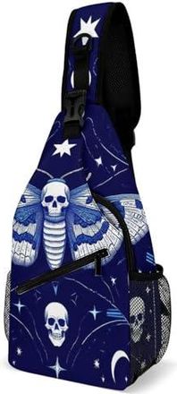 Generic Sacoche Homme Bandouliere Papillon de nuit gothique Cr&acirc;ne mort Lune L&eacute;ger Sac &agrave; Bandouli&egrave;re Casual Cross Body pour Cyclisme Randonn&eacute;e Voyage