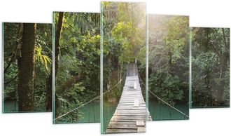 Arttor Wandbilder Dekoration Wohnzimmer Brücke Seil Dschungel Mehrteilige Bilder auf Glas 160x85cm Glasbild Schlafzimmer Küche Set 5 teilige Wand Kunstdruck 