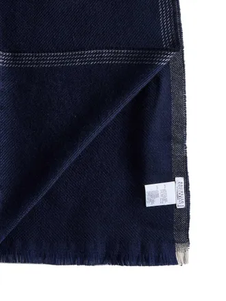 Brunello Cucinelli Mens Scarf Navy Blue Wool-Cashmere Scarfs