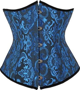 Grebrafan Corset et Broderies Serre Taille Gothique Femme (EUR(42-44) 3XL, Bleu Noir)