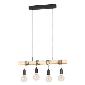 Eglo LED Suspension luminaire Townshend, plafonnier suspendu vintage &agrave; 3 lampes, lampe de salle &agrave; manger, lustre salon style industriel, bois clair et acie