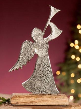 Gilde Engel auf Holzsockel H26cm B5cm T15cm