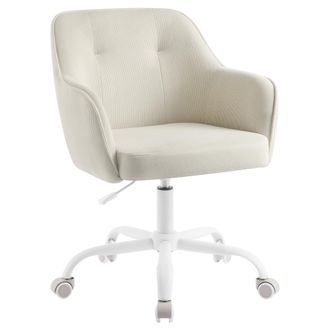 Songmics Homeoffice-Stuhl, Drehstuhl, Schreibtischstuhl, h&ouml;henverstellbar, bis 110 kg belastbar, Cord, f&uuml;r Arbeitszimmer, Schlafzimmer, sandbeige OBG019LZ01