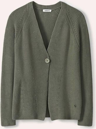 Walbusch Strickjacke Damen Strickjacke in Patentstrick V-Ausschnitt Langarm Baumwolle Cardigan mit gro&szlig;em Knopf, pflegeleicht & atmungsaktiv, L&auml;nge 62 cm