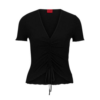 HUGO BOSS Hugo - Slissy Oberteil f&uuml;r Damen, Schmal, kurz&auml;rmlig (Schwarz)