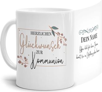 Tassendruck Personalisierte Tasse zur Kommunion mit Spruch und Name - Öffne Dich für Träume - Kommuniongeschenke mit Name personalisiert, Namenstassen | 300 ml, W