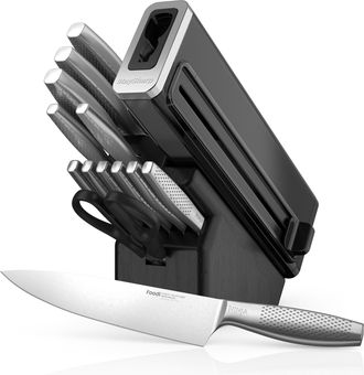 Ninja StaySharp 14-teiliges Edelstahl-Messerset mit Holzblock und integriertem Sch&auml;rfer, Schwarz K62014EUUK