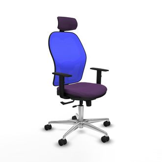 Piqueras y Crespo Ergonomischer Computerstuhl mit 1D-Armen, h&ouml;henverstellbare Lendenwirbelst&uuml;tze und Kopfteil, h&ouml;henverstellbar und neigbar, Blau/Violett
