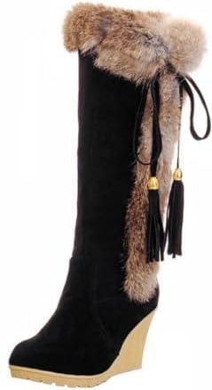 Hemobllo Bottes de Neige pour Femmes &agrave; Talons Inclin&eacute;s Bottes Hautes en Su&eacute;d&eacute; Noir Doublure Chaude Peau de Mouton Chaussures DHiver Antid&eacute;rapantes et &Eacute;paisses 