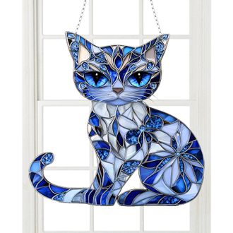 Generic 8 Zoll Katze Sonnenf&auml;nger Ornament - 2D Blau Wei&szlig; Acryl Sonnenf&auml;nger | Weihnachtsbaum Dekoration f&uuml;r Katze, Gedenkornament f&uuml;r Katzenliebhaber, Feende
