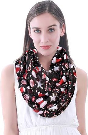 Lina & Lily Foulard infini léger pour femme avec motif de Noël, Noir Rouge Blanc Chaussette Candy Star, taille unique