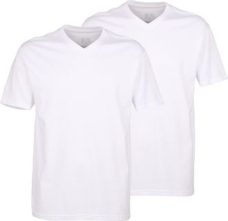 Ceceba Herren T-Shirts, 2er Pack - Konvex, V-Ausschnitt, Kurzarm, Baumwolle, Uni Wei&szlig; XXL