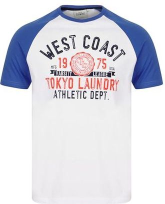 Tokyo Laundry T-shirt &agrave; col rond en jersey de coton &agrave; manches raglan pour homme, bleu vif, XL
