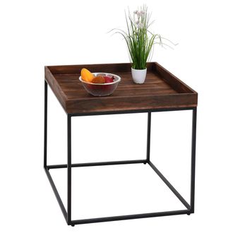 Mendler Beistelltisch HWC-K71, Kaffeetisch Couchtisch Tisch, Paulownia-Holz Metall 60x60x60cm - Dunkelbraun
