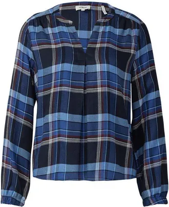 s.Oliver Langarmbluse Bluse Karo-Bluse mit Faltendetail und elastischen &Auml;rmelb&uuml;ndchen