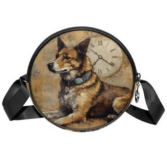 Generic Sac &agrave; bandouli&egrave;re rond pour femme, petit sac &agrave; bandouli&egrave;re vintage avec fermeture &eacute;clair, bretelles r&eacute;glables, sac &agrave; main rond d&eacute;contract&eacute; pour femmes