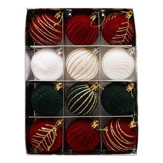 Generic Samt-Weihnachtsschmuck - 12 St&uuml;ck Dekorative Weihnachtskugeln, 5,9 cm Gro&szlig;e Rote Und Gr&uuml;ne Samt-Weihnachtskugeln | Feiertags-H&auml;ngedekorationen, Festli