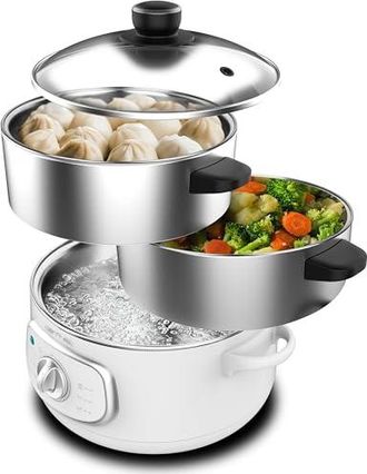 Cecotec Elektrischer Dampfgarer Vapovita Steelpot Wei&szlig;. Leistung 1300W, Edelstahlbeh&auml;lter, 10L, einstellbare Zeit, automatische Abschaltung, einfache Reinigun