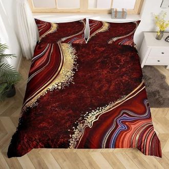 Generic Housse de Couette 240 x 260 Motifs Dor&eacute;S Parure de Lit 2 Personnes Motif Rouge 3 Pi&egrave;ces Housse Couette en Microfibre Douce Imprim&eacute; 3D avec 2 Taies dor