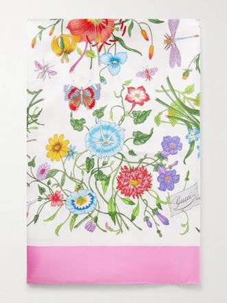 Gucci Flora Tuch Aus Bedrucktem Seiden-twill - Pink