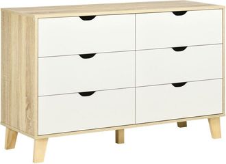 HOMCOM Homcom - Commode 6 tiroirs design scandinave piètement effilé incliné bois pin panneaux blanc effet bois