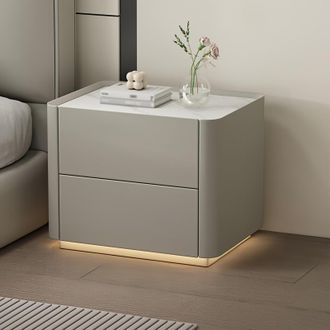 Generic Beistelltisch Mit LED-Licht, Stilvoller Nachttisch Mit 2 Schubladen, Schlafzimmer-Aufbewahrungsschrank Für Zeitgenössische Wohnkultur(Gray,40cm)
