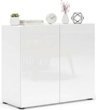 Dmora Kommode Abeba, Wohnzimmerbuffet, Wohnzimmer-Sideboard, Moderne K&uuml;chen-Speisekammer, Made in Italy, 90x38h79 cm, Gl&auml;nzendes Wei&szlig;