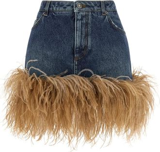 Dolce & Gabbana Femme, Jupes, Bleu, Taille: 36 FR Mini-jupe en denim &agrave; plumes