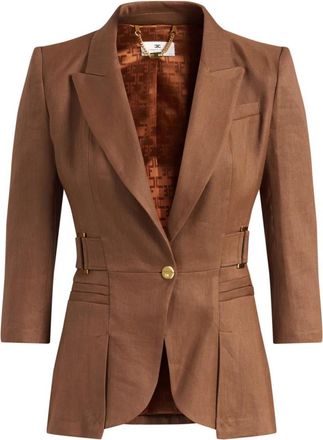 Elisabetta Franchi Femme, Vestes, Brun, Taille: 38 FR Giacca in gabardina di misto lino