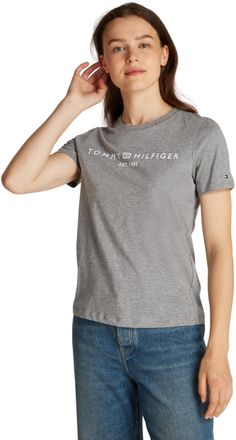 Tommy Hilfiger Damen T-Shirt Kurzarm Logo Rundhalsausschnitt, Grau (Mid Grey Heather), XXS