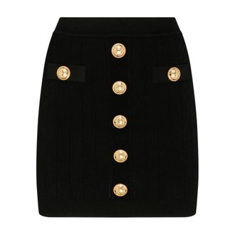 Balmain Minirock aus Strick mit Kn&ouml;pfen - - Skirts - Damen - Schwarzk - S