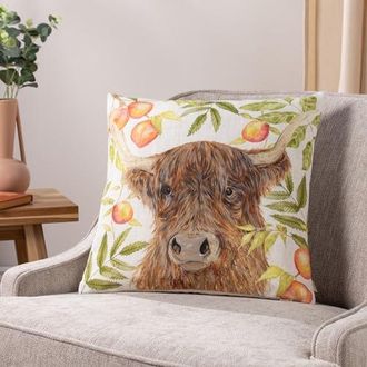 furn. Evans Lichfield Grove Highland Cow Watercolour Feather Rich Filled Cushion