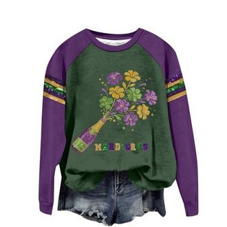 Generic Sweat-shirt &agrave; paillettes pour femme - Manches longues - Tendance - Col rond - Graphique amusant - Pull &agrave; manches longues, Vert noir, 3XL