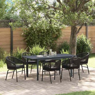 vidaXL Vidaxl - Ensemble de salle &agrave; manger pour jardin 7 pcs Noir Poly rotin