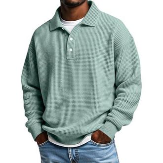 Generic Polo pour Homme en Tricot Waffle, Col &agrave; Grandes Pointes Henley Manches Longues, Taille Large Uni D&eacute;contract&eacute; Automne(Green,4X-Large)