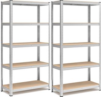 Songmics Schwerlastregal, 2er Set, Kellerregal, Lagerregal, 40 x 90 x 180 cm, Regal mit Stahlgestell, jeweils bis 875 kg belastbar, 5 verstellbare Ablagen, sil