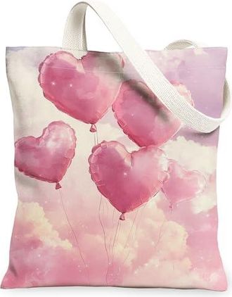Generic Sac fourre-tout en toile motif coeur romantique avec ballons, motif amour vintage, sacs d&eacute;picerie, sacs d&eacute;picerie r&eacute;utilisables, l&eacute;gers et lavables en