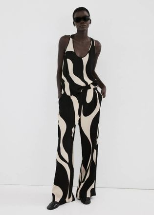 Mango Gemustertes Crop-Top schwarz - Damen - S - MANGO