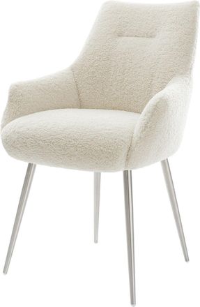 DELIFE Polsterstuhl Alja-Flex mit Armlehnen 4-Fu&szlig; konisch Edelstahl Teddystoff Beige Taschenfederkern