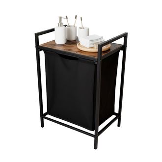 Relaxdays W&auml;schesammler, Ablage, ausziehbar, HBT: 72 x 50 x 33 cm, tragbare W&auml;schebox, 65 Liter Innensack, schwarz/braun