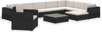 vidaXL 12-tlg. Garten-Lounge-Set mit Auflagen Poly Rattan Schwarz Vidaxl