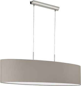 Eglo Pendellampe Pasteri, 2 flammige Textil Pendelleuchte, Hängeleuchte oval aus Metall in Silber und Stoff in Taupe, E27 Fassung, L 100 cm